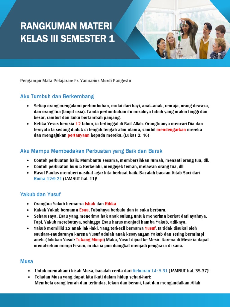 Rangkuman Materi PAK PAS Kelas III-Babadan Jaya | PDF