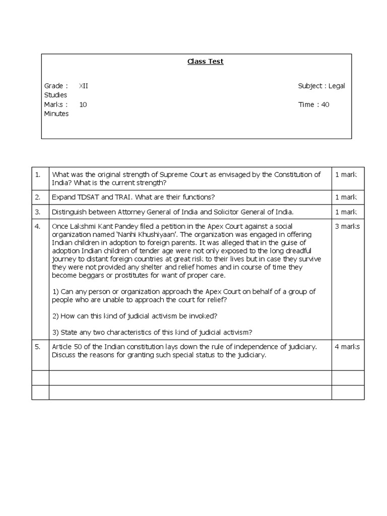 Grade 12 Legal Studies Class Test | PDF | Law