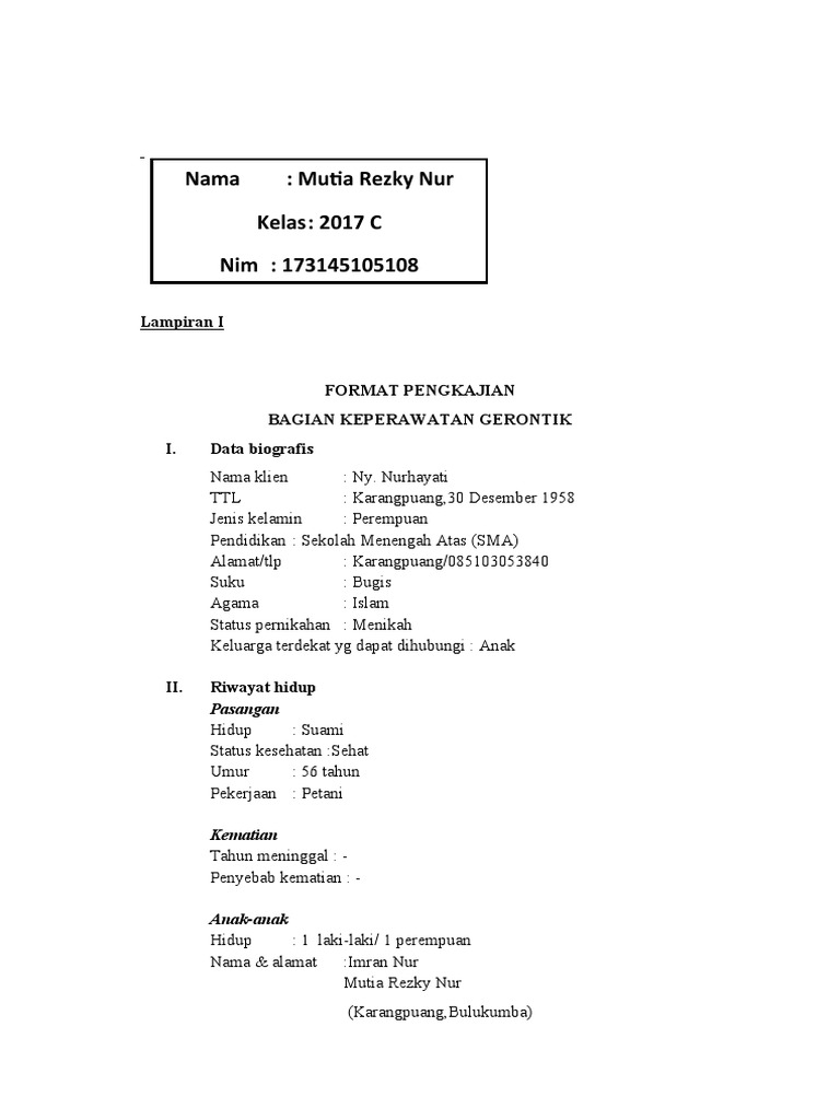 Mutia Rezky Nur - Format Pengkajian | PDF | Kesehatan Holistik