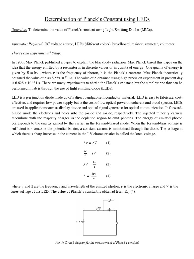Lab Manual - Plancks Constant | PDF | Light Emitting Diode | Diode