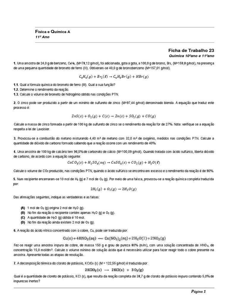 Ficha FQ | PDF | Equilíbrio químico | Química