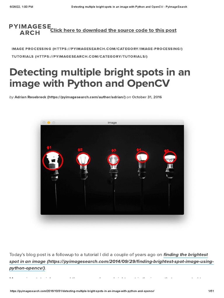 Detecting Multiple Bright Spots in An Image With Python and OpenCV - PyImageSearch | PDF