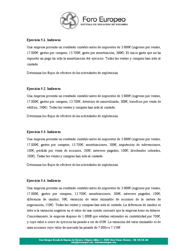 Ejercicio 5. Estado de Flujos de Efectivo. Método Indirecto | PDF | Compartir (Finanzas ...