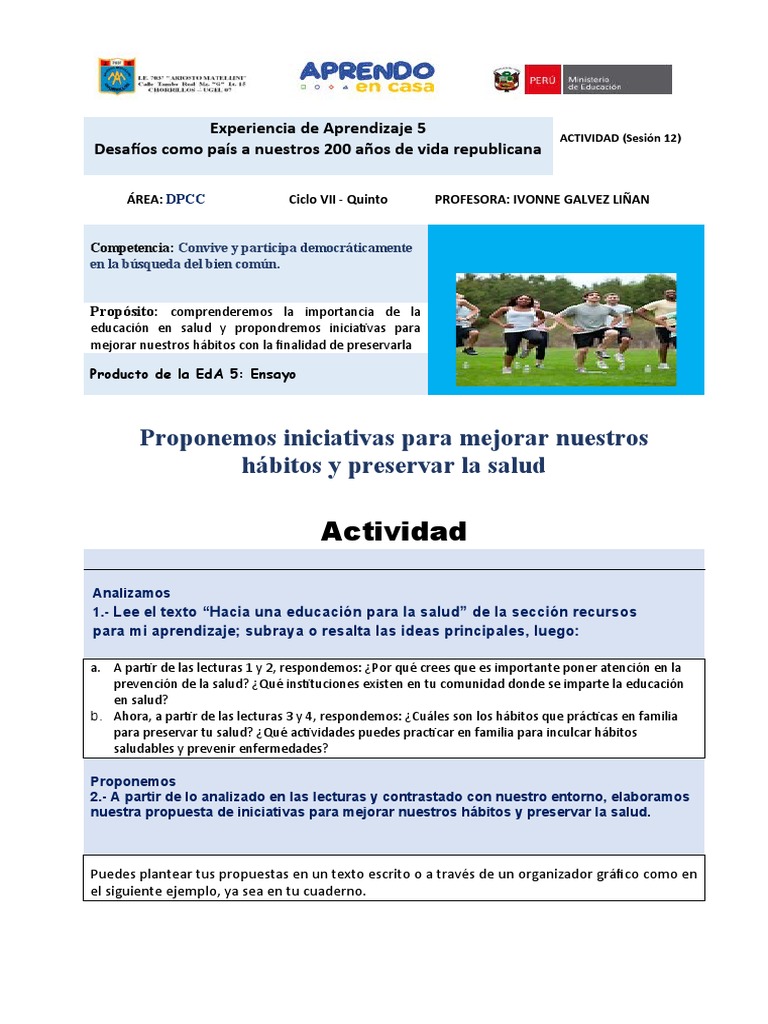 EdA 5 DPCC Quinto Sesion 12 | PDF | Ciencias de la Salud