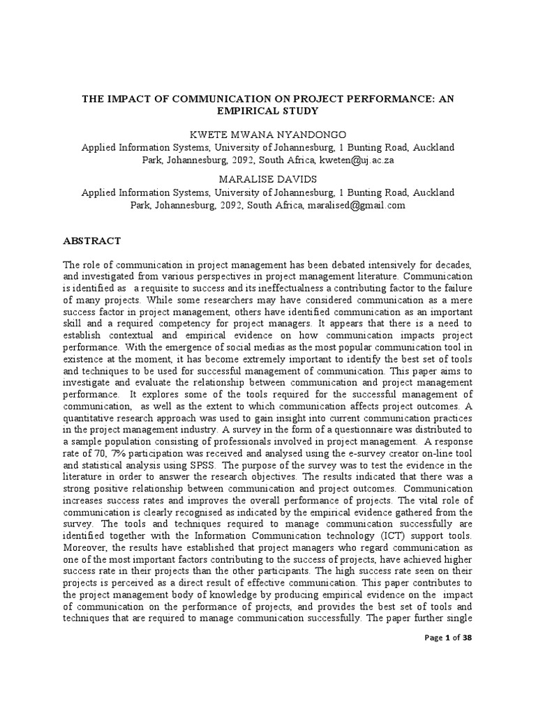 The Impact of Communication On Project Performance - An Empirical Study | Download Free PDF ...