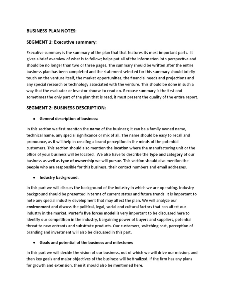 Business Plan Notes | PDF | Marketing | Market Segmentation