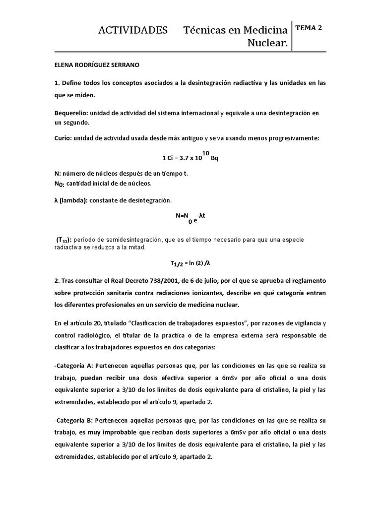 Actividades I. Tema 2 Mn. | PDF | Desintegración radioactiva | Radionúclido