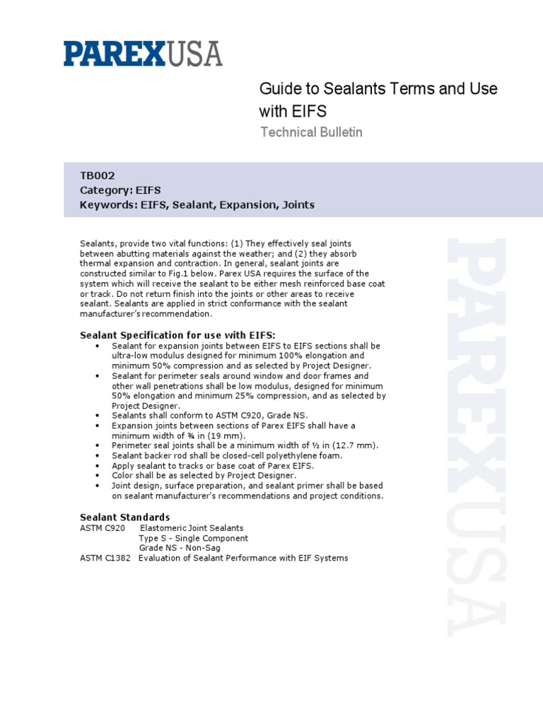 tb002 - Guide To Sealant Terms Use With Eifs | PDF | Silicone ...