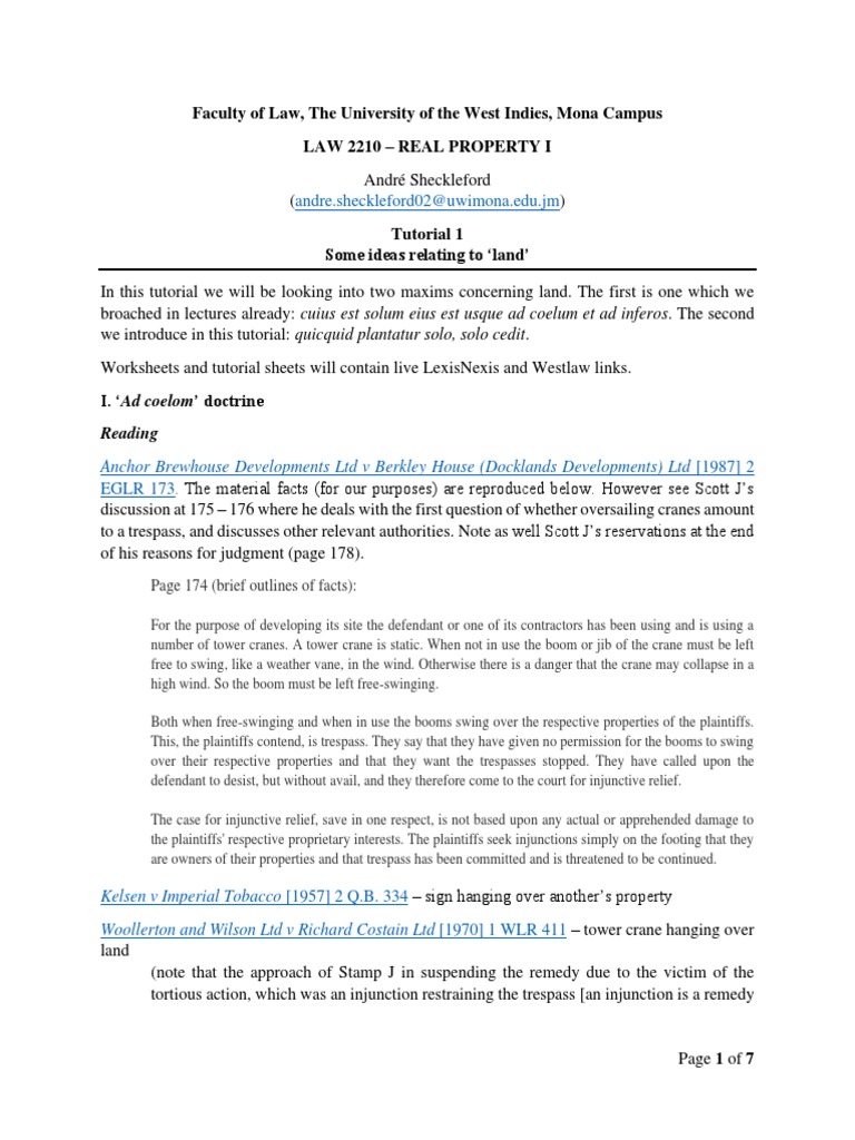 Real Property I Tutorial on Land Maxims and Fixtures Classification ...