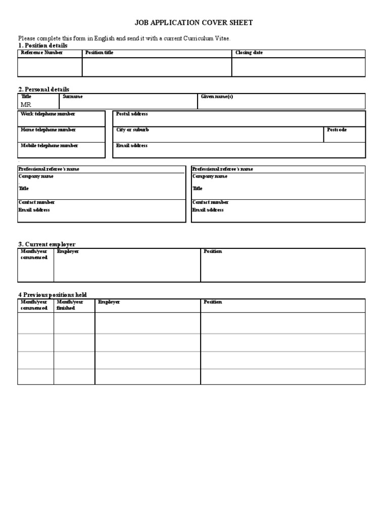 Job Application Cover Sheet: 1. Position Details | PDF | Address ...