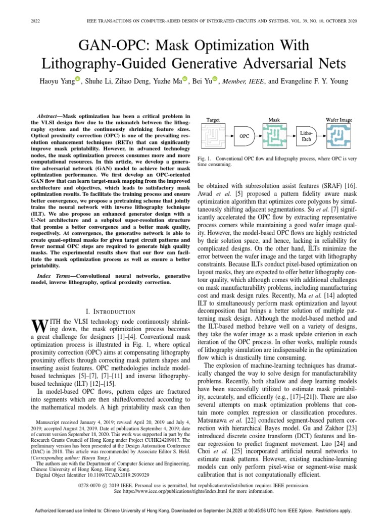 GAN-OPC for Enhanced Mask Optimization | PDF | Photolithography ...