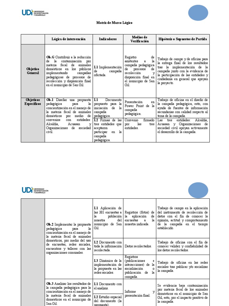 Matriz de Marco Lógico | PDF