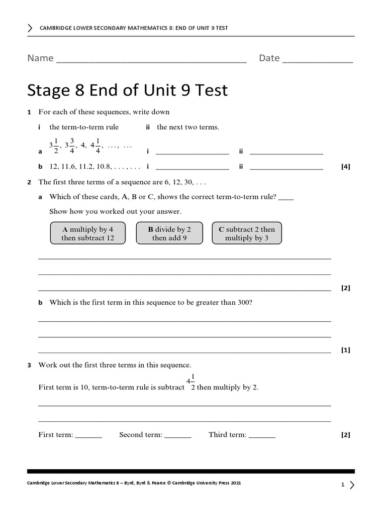 Stage 8 End of Unit 9 Test | PDF | Multiplication | Function (Mathematics)
