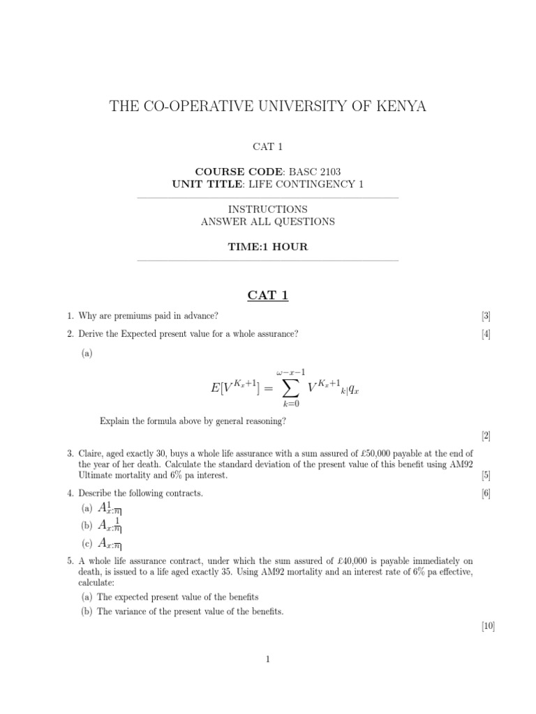 Life Contegency Cat 1 | PDF | Teaching Methods & Materials