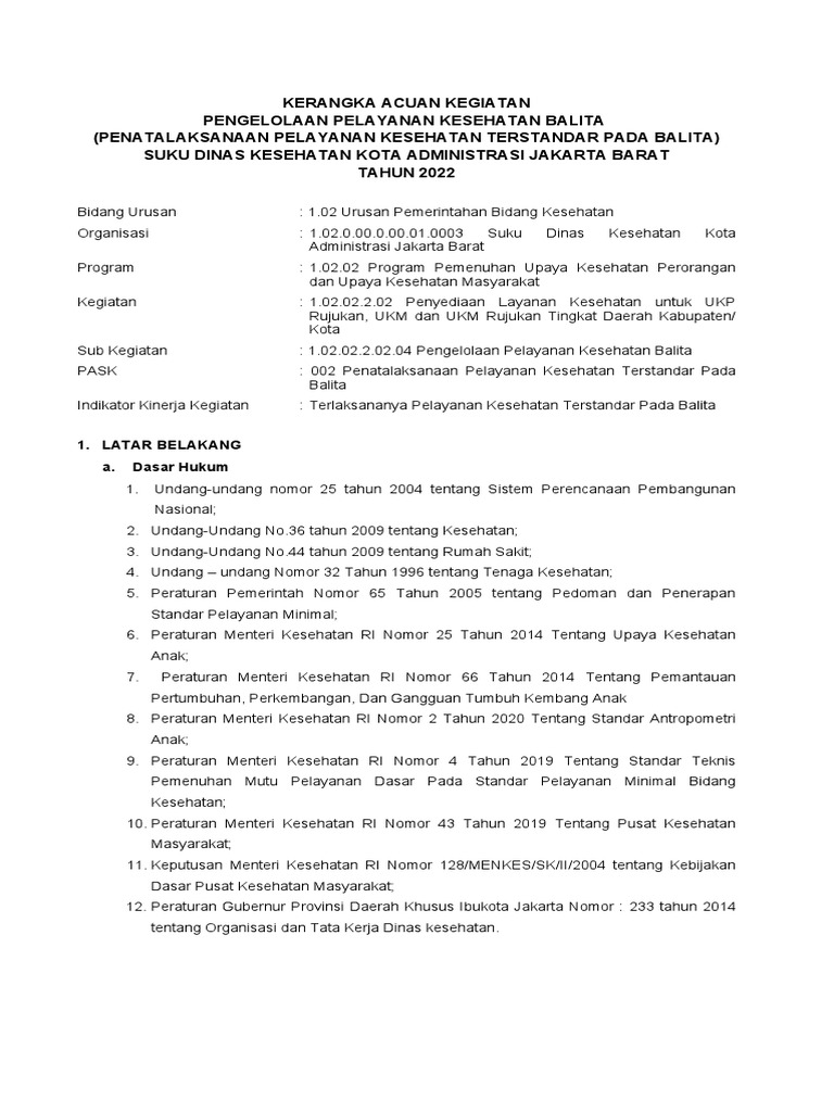 Kerangka Acuan Kegiatan SDIDTK 2022 | PDF | Bisnis