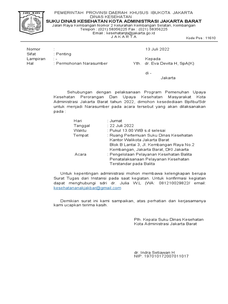 Permohonan Narasumber SDIDTK 2022 | PDF | Ilmu Sosial | Kesehatan Holistik