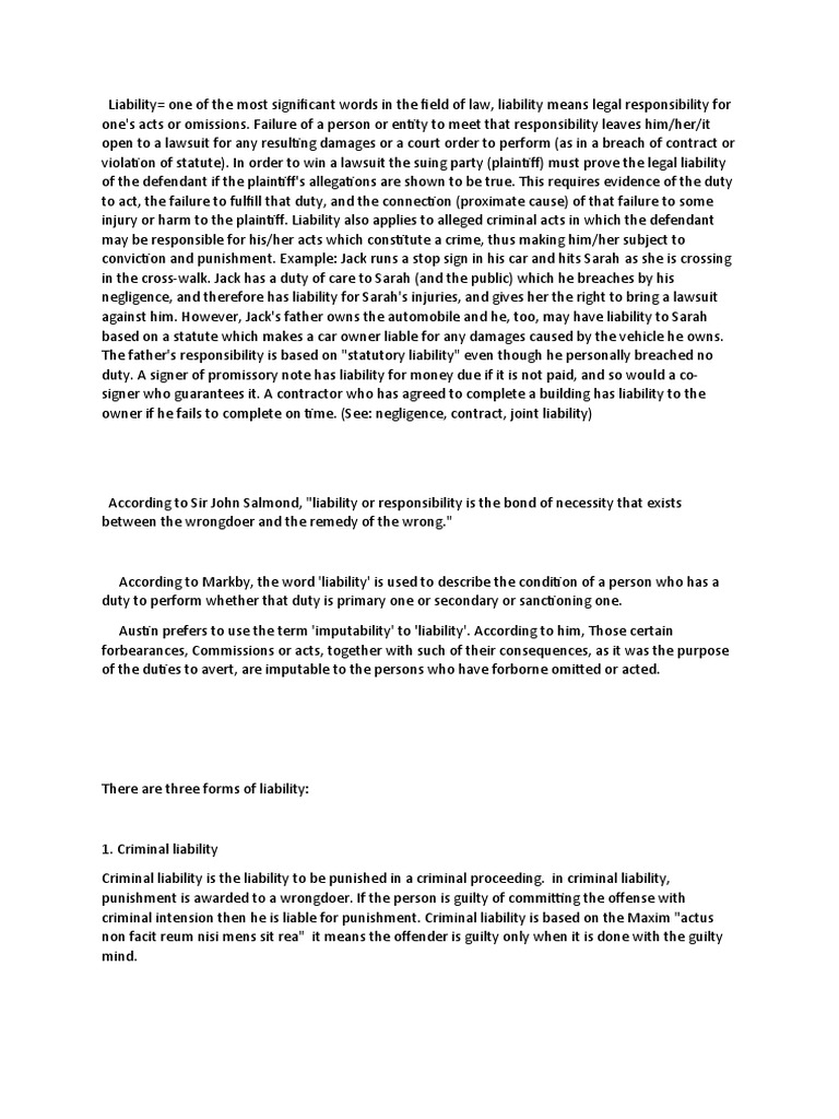 Liability Law Pdf Legal Liability Damages