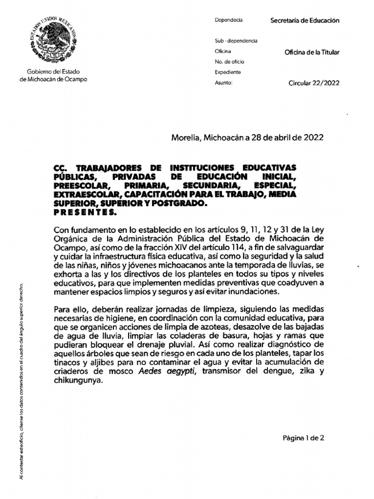 Circular 22-2022 Prevención de Daños Por Lluvias | PDF