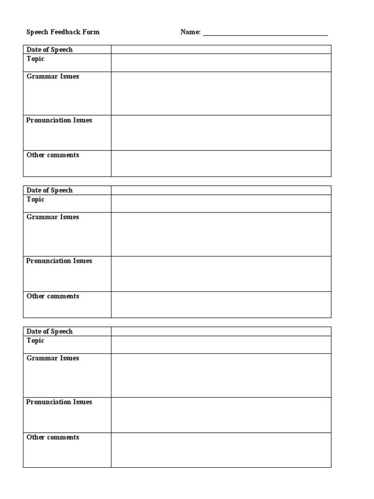 Speech Feedback Form | PDF | Language Arts & Discipline