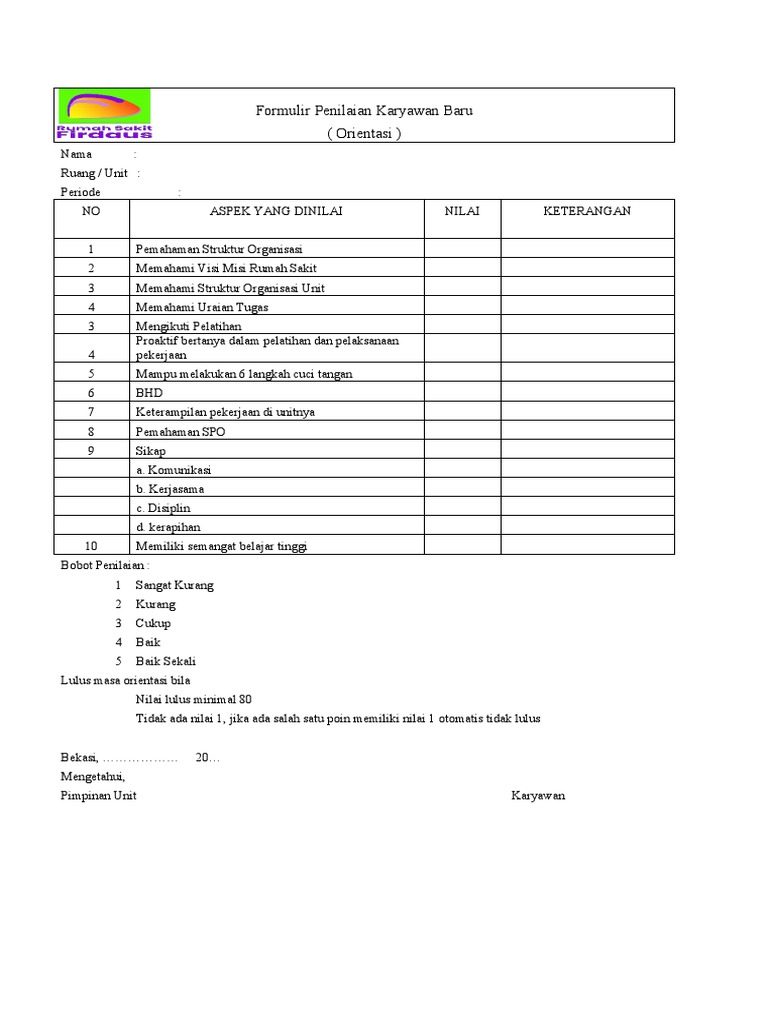 Formulir Penilaian Karyawan Baru 2022 | PDF