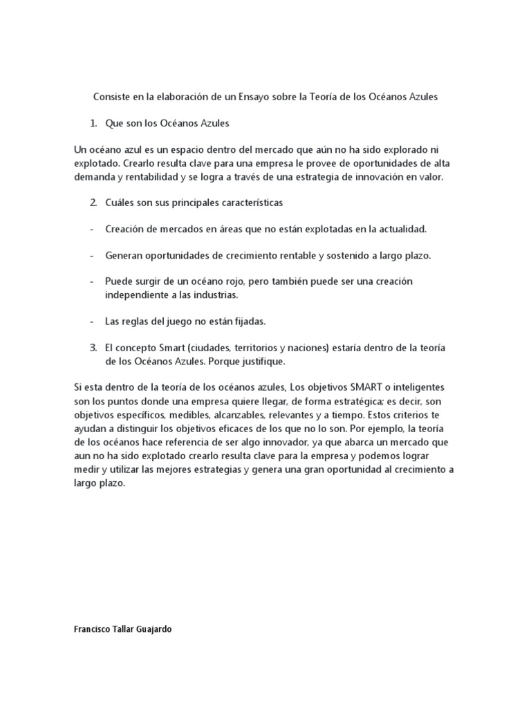 Ensayo Sobre La Teoría de Los Océanos Azules | PDF