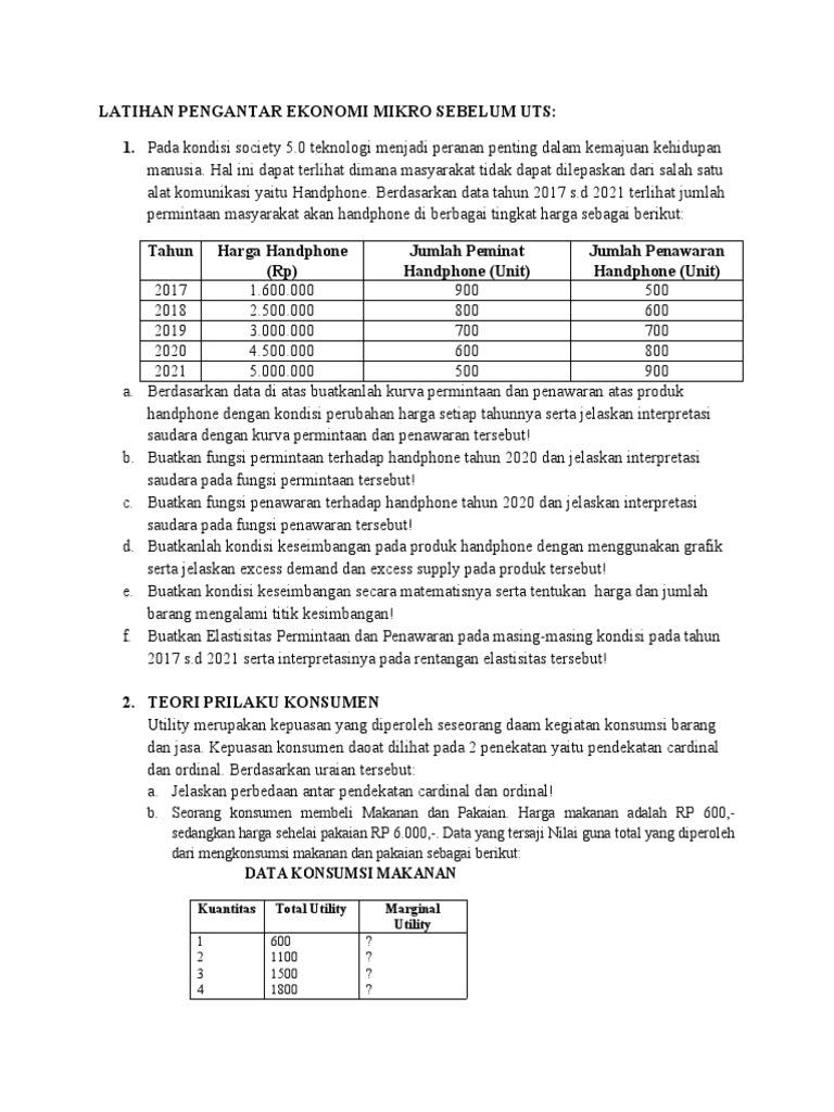 2022 - Latihan Pengantar Ekonomi Mikro Sebelum Uts | PDF