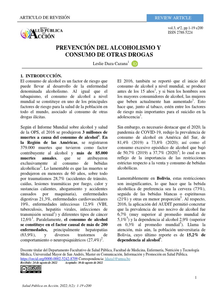 Prevención Del Alcoholismo Y Consumo de Otras Drogas | PDF | Alcoholismo | La dependencia de ...