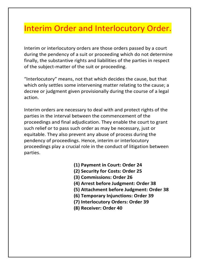 Interim Order and Interlocutory Order | PDF | Lawsuit | Judgment (Law)