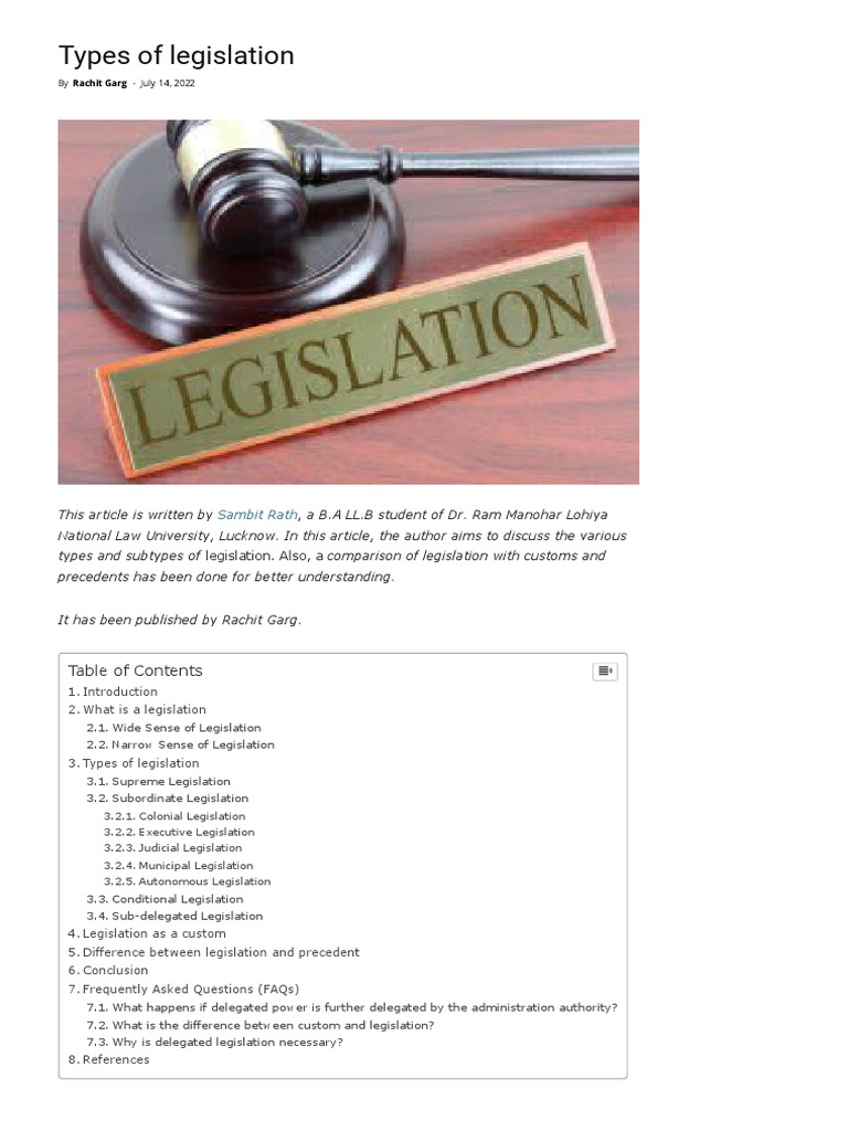 Types of Legislation - Ipleaders | PDF | Precedent | Governance