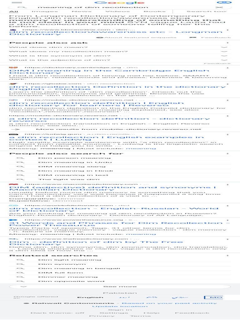 Meaning of Dim Recollection - Google Search | PDF | English Language ...