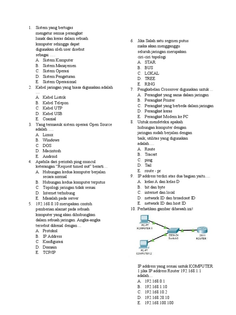 Soal Pat Asj Kelas Xi TKJ | PDF