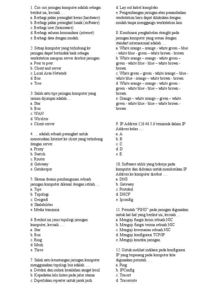 Soal Pat Wan Kelas Xi TKJ | PDF