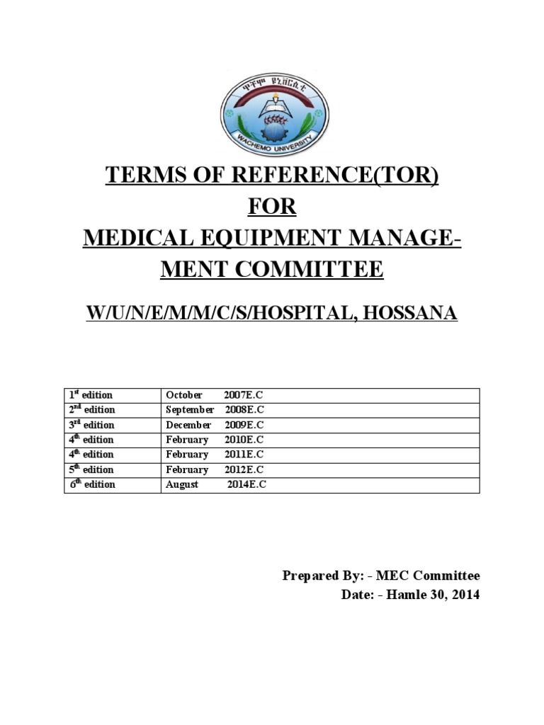 W/U/N/E/M/M/C Medical Equipment Committee TOR | PDF | Medical Device ...