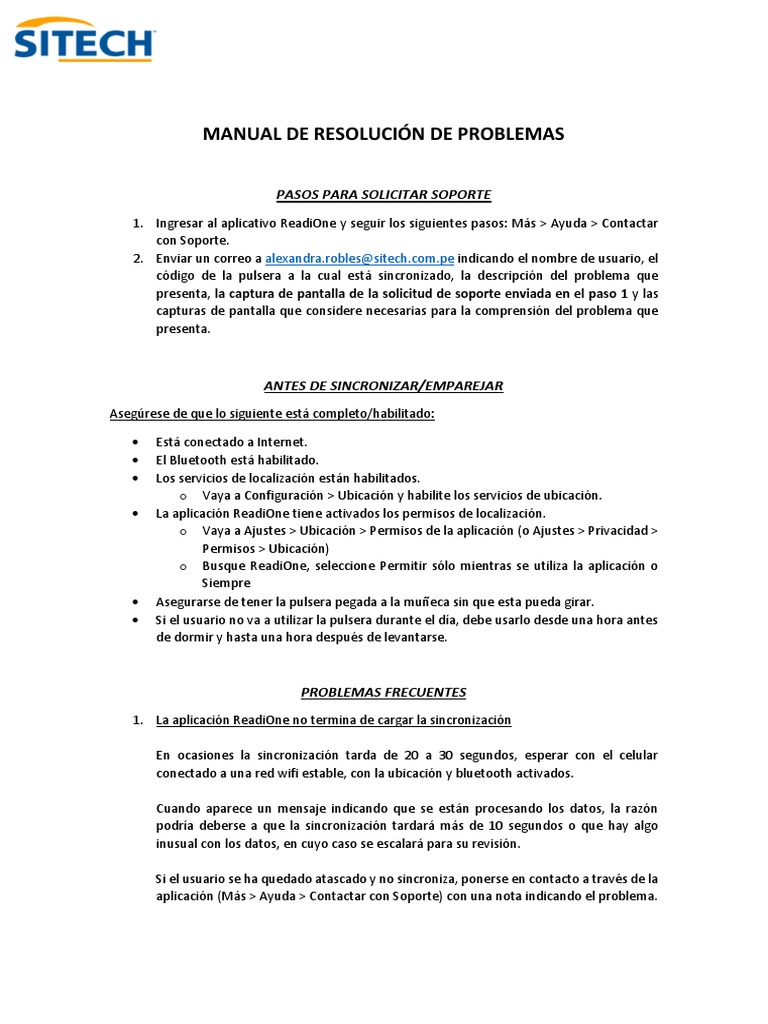 Manual de ResoluciÃ N de Problemas - Pulsera Readiband | PDF ...