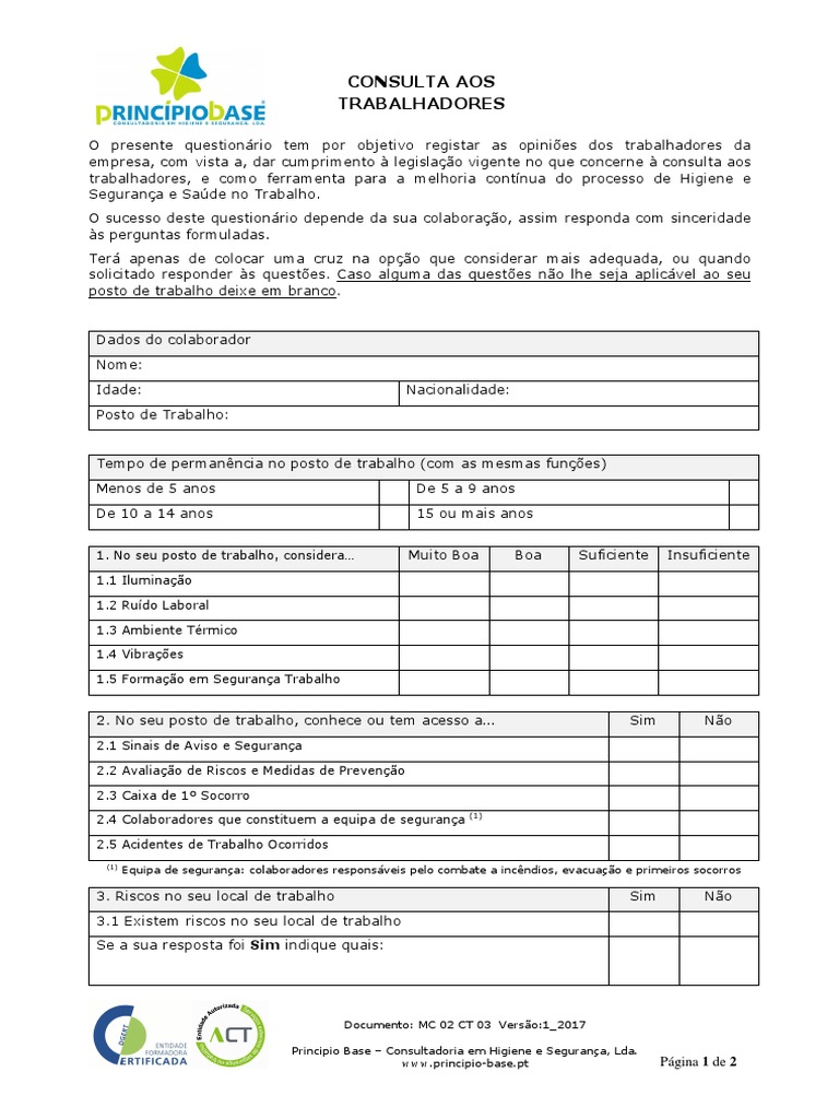 Inquerito Consulta Trabalhadores | PDF