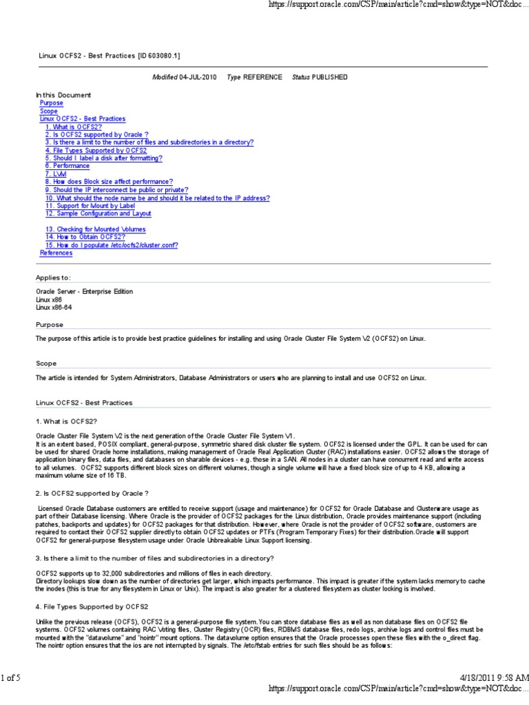 OCFS2 Best Practices | PDF | Oracle Database | File System