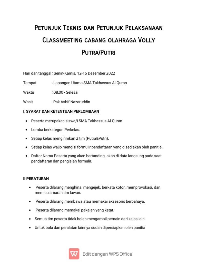 Juknis & Juklak Volly Putra Putri | PDF