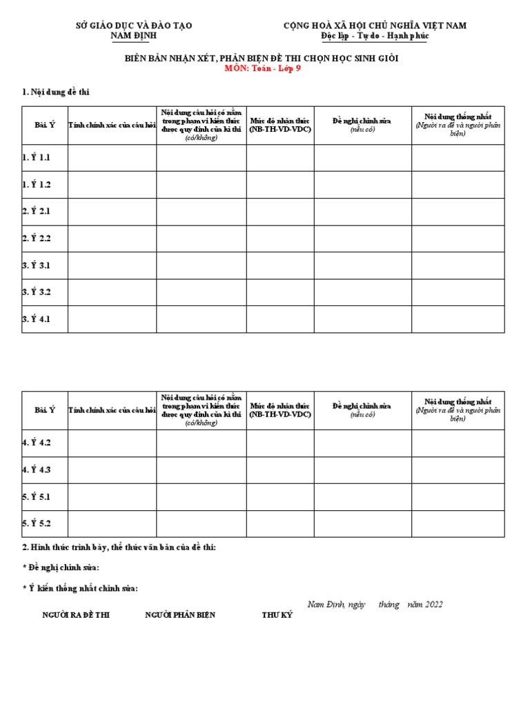 4. Biên Bản Phản Biện Đề HSG9 Toán | PDF