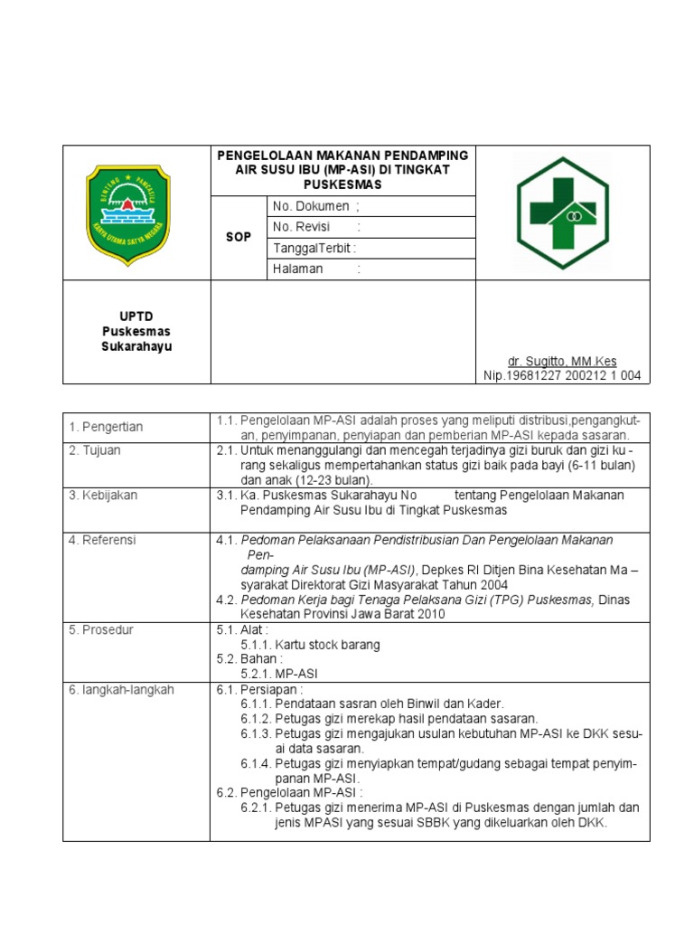 SOP Pengelolaan MP-ASI | PDF SOP Pengelolaan MP-ASI | PDF