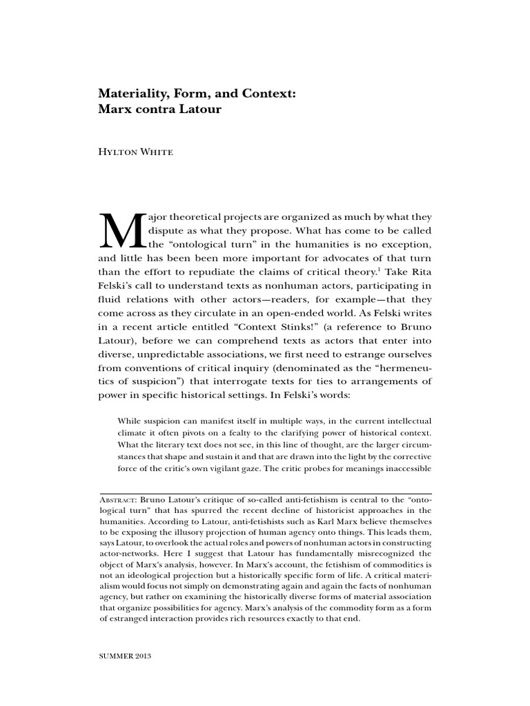 Materiality Form and Context Marx Contra Latour | PDF | Karl Marx ...