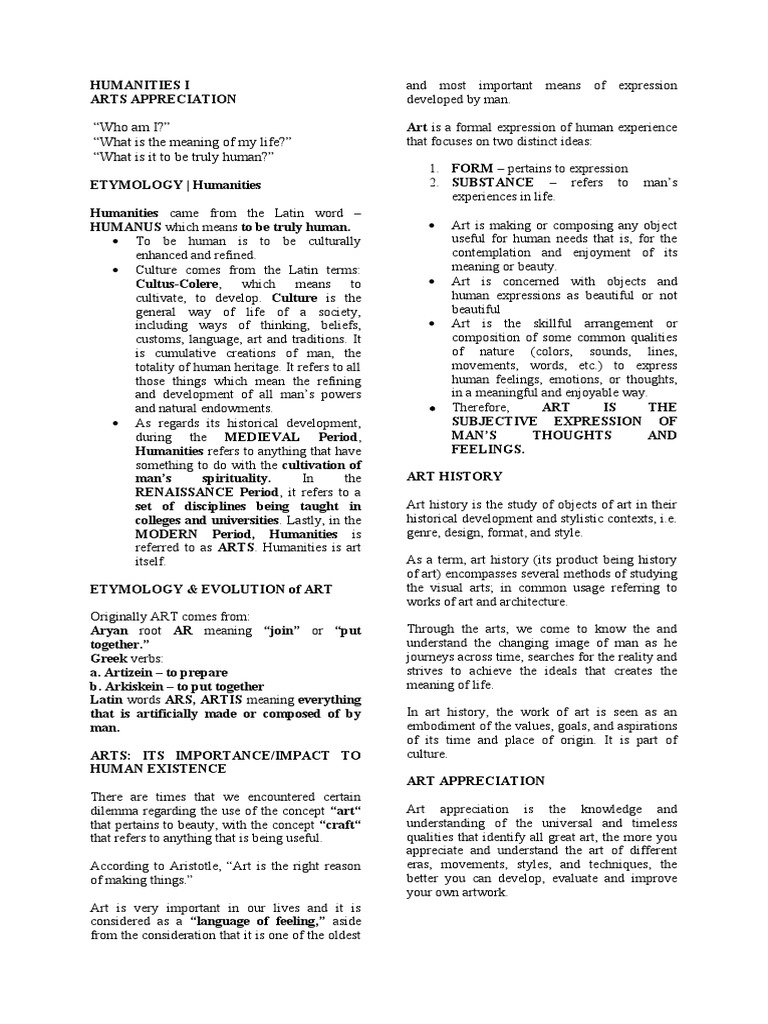 HUM 1 ARTS APPRECIATION - Updated | PDF