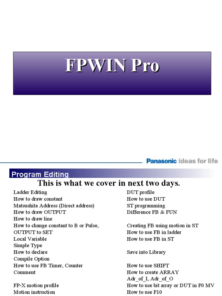 FPWIN Pro Training - Eng | PDF | Variable (Computer Science) | Parameter (Computer Programming)
