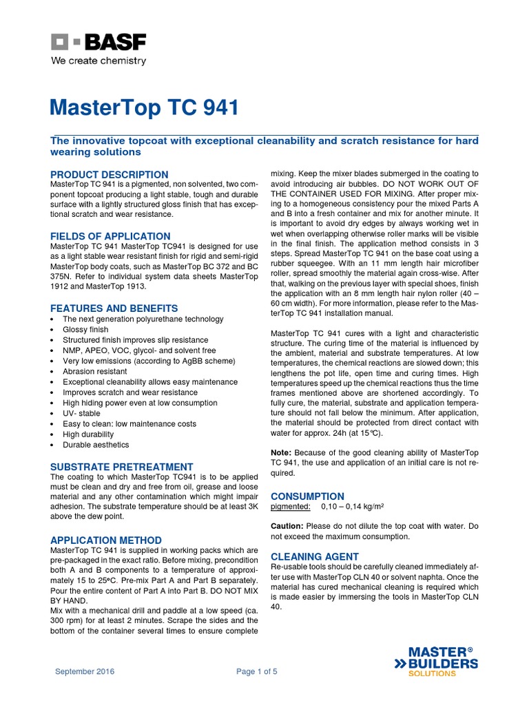 Spek-Produk MasterTop TC 941 Pigmented BASF | PDF | Density | Humidity