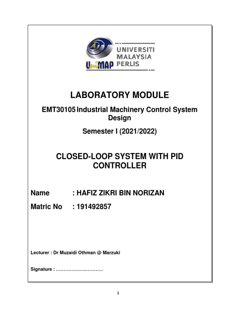 Emt30105-Lab 3-Close Loop System With Pid Controller - Hafiz Zikri Bin ...