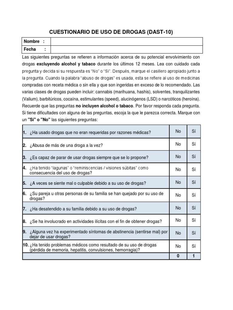 Dast - 10 | PDF | La dependencia de sustancias | Drogas