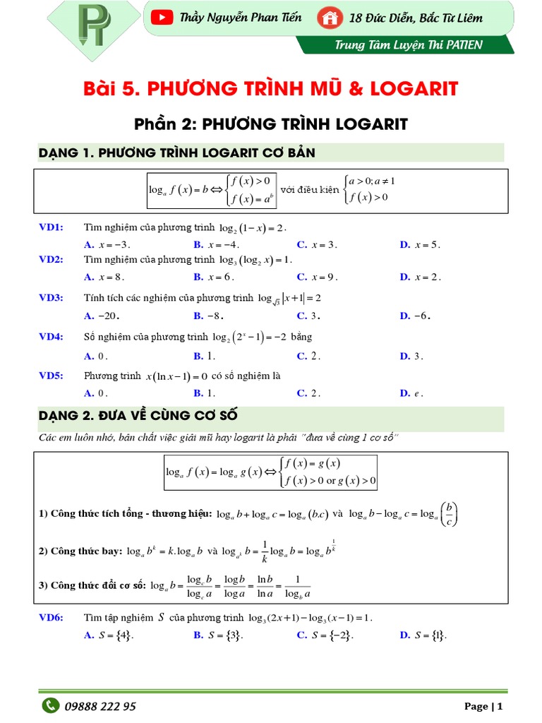CH A BTVN - Phương Trình Logarit | PDF