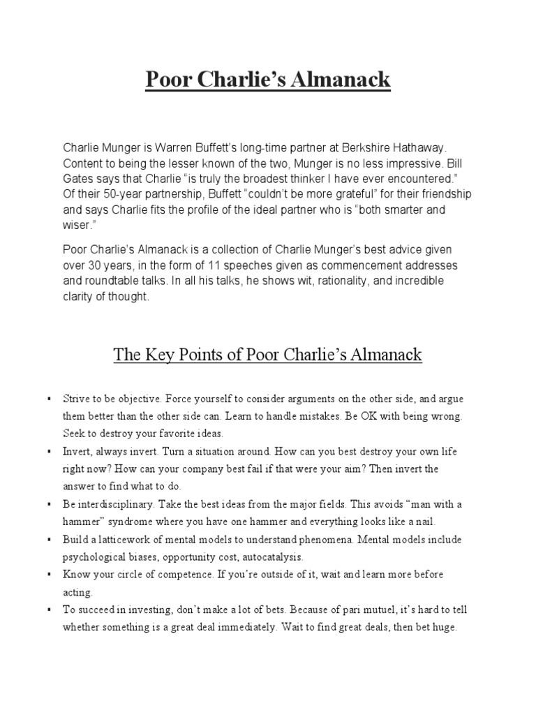 Poor Charlie's Almanack | PDF | Stocks | Economics