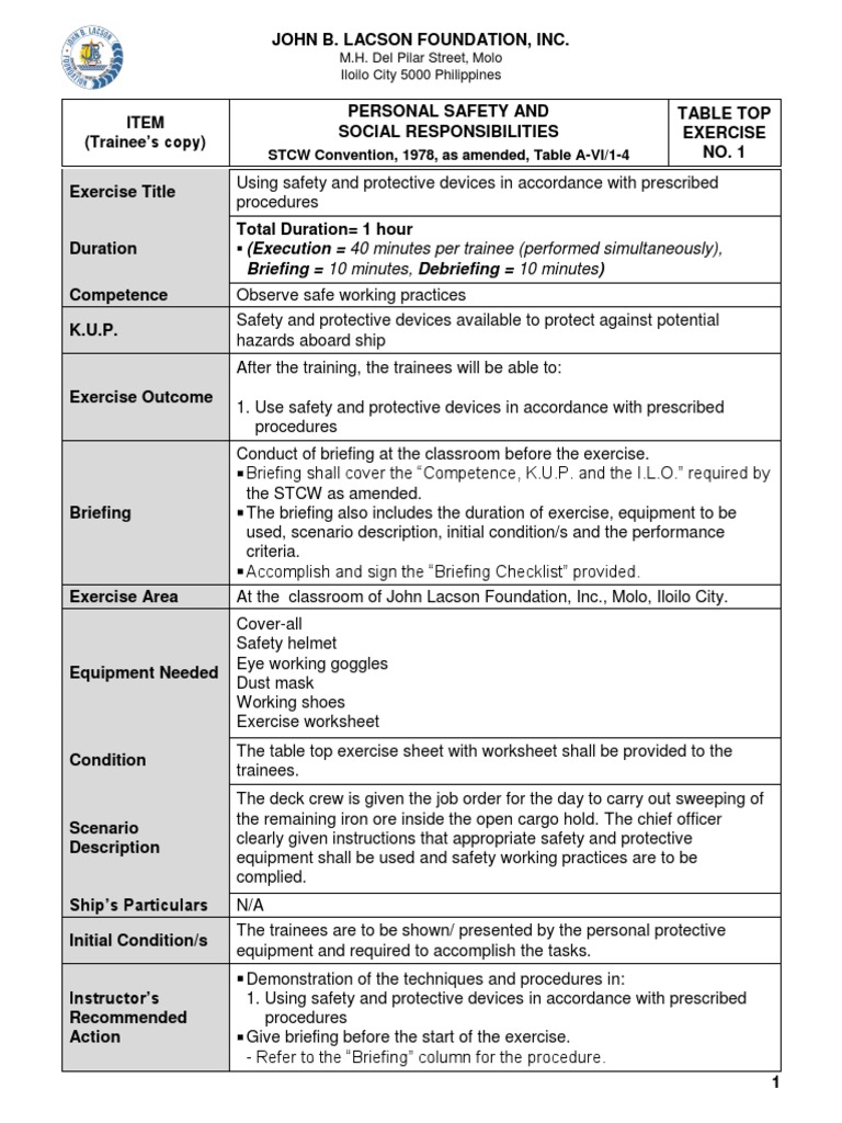 PSSR Exercise No. 1 Trainees | PDF