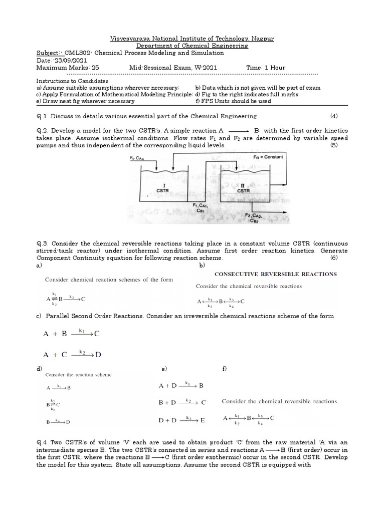 Mid Term Cpms w-2021 | PDF | Chemical Reactor | Chemical Reactions