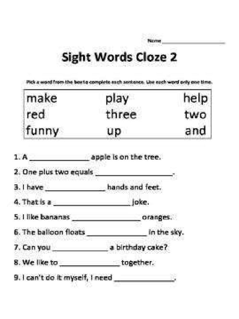 Dolch Sight Words Cloze Activities - 3 Worksheets | PDF